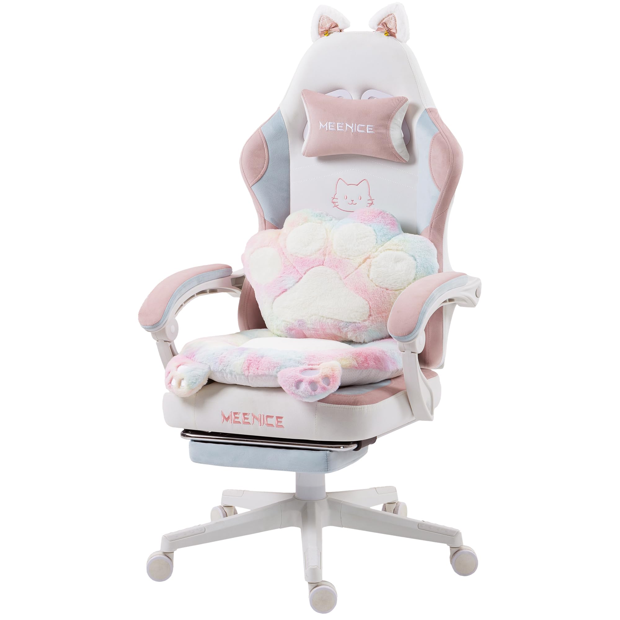 Gaming Chair Cute with Cat Ears Paw Lumbar and Cushion,Ergonomic ...