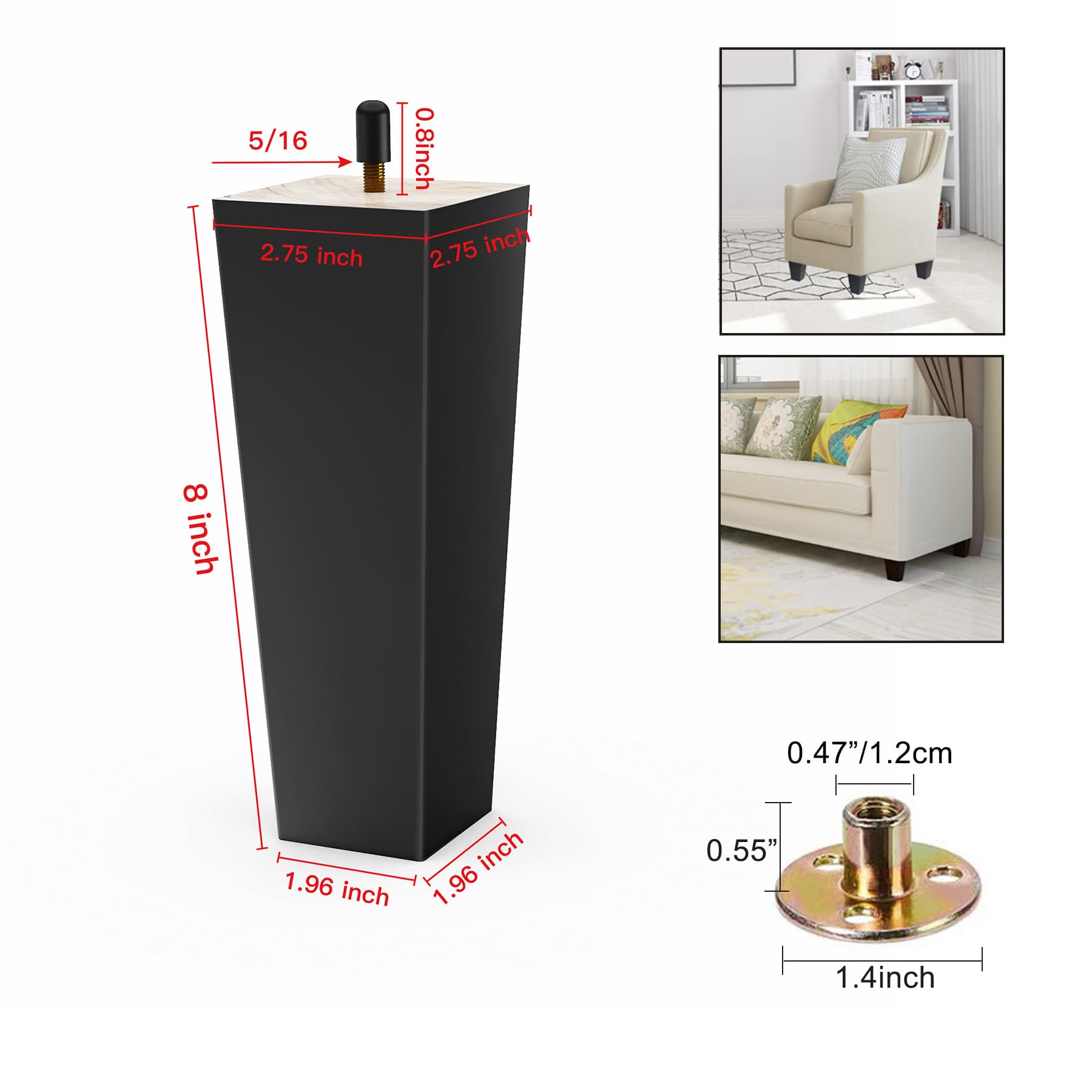 Snapklik.com : SHANJUE Wood Furniture Legs 8 Inch Sofa Legs Pack Of 4 ...