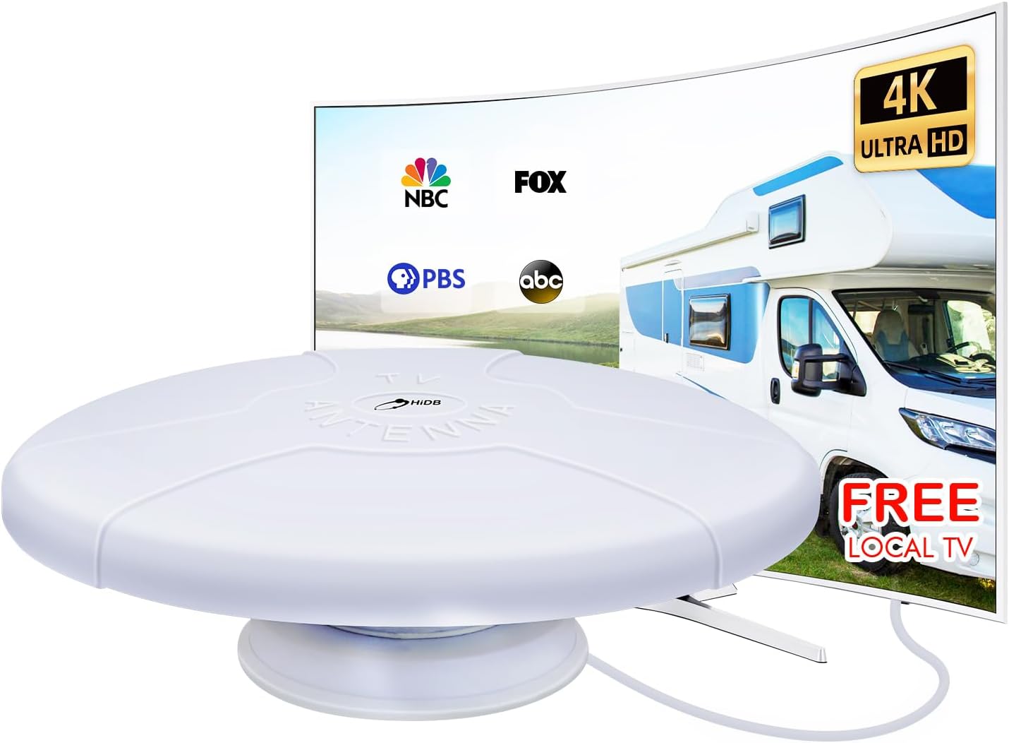 RV TV Antenna Outdoor Long Range, 360° Omni-Directional Reception ...