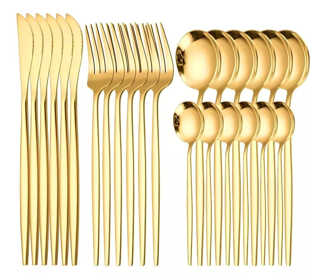 DIASO STORE Conjunto de Talheres 24 Peças Dourado Premium Jogo de ...