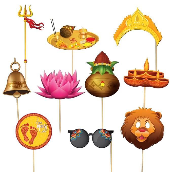 Festiko® Set of 10 Pcs Shubh Navratri Photobooth Props, Happy Navratri ...
