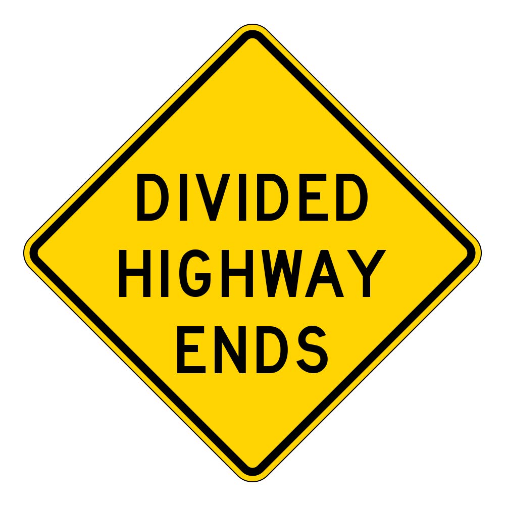 Divided Highway Ends Sign