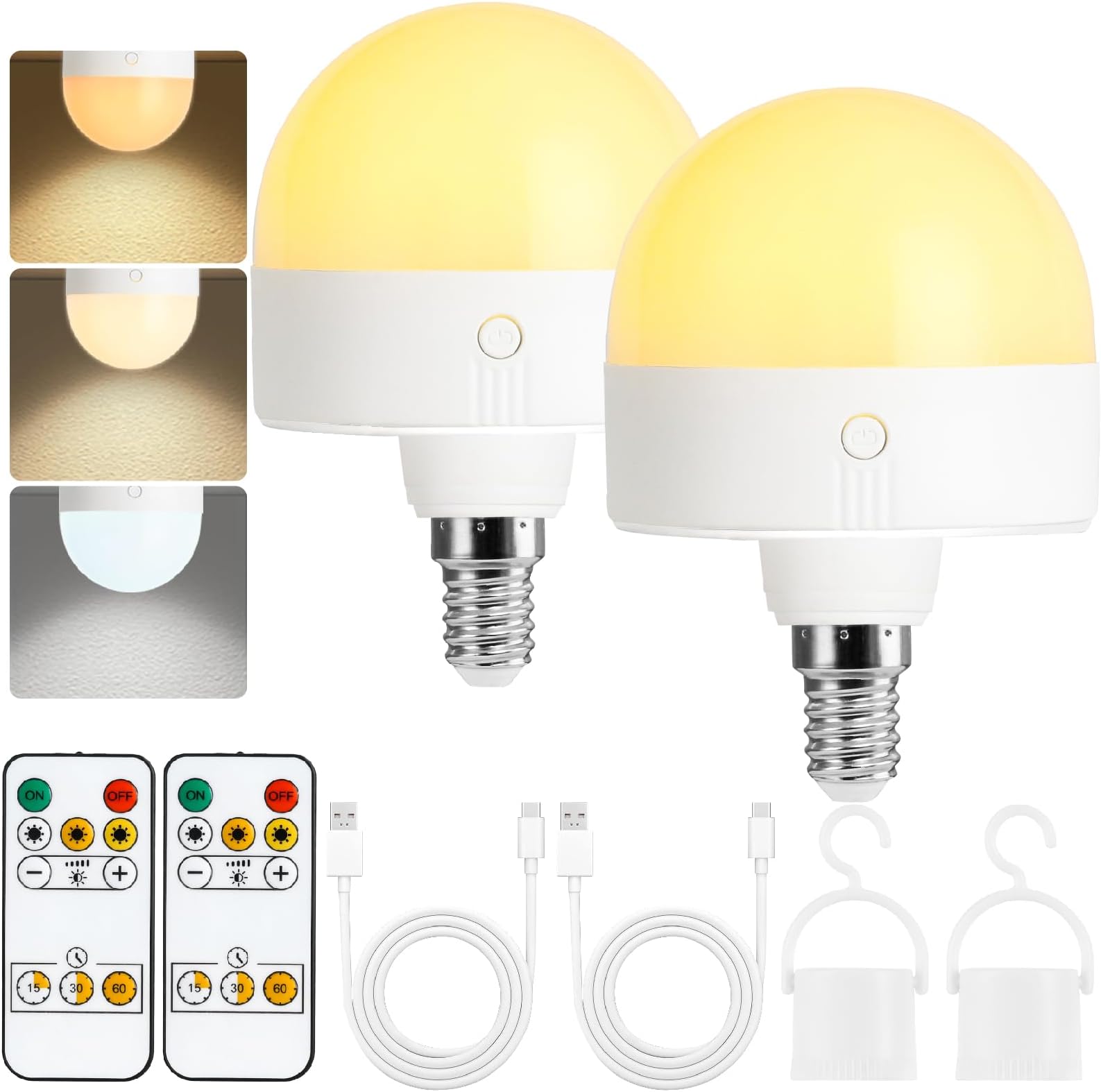 Psatfito Rechargeable Light Bulb with Timer and Remote, Dimmable ...