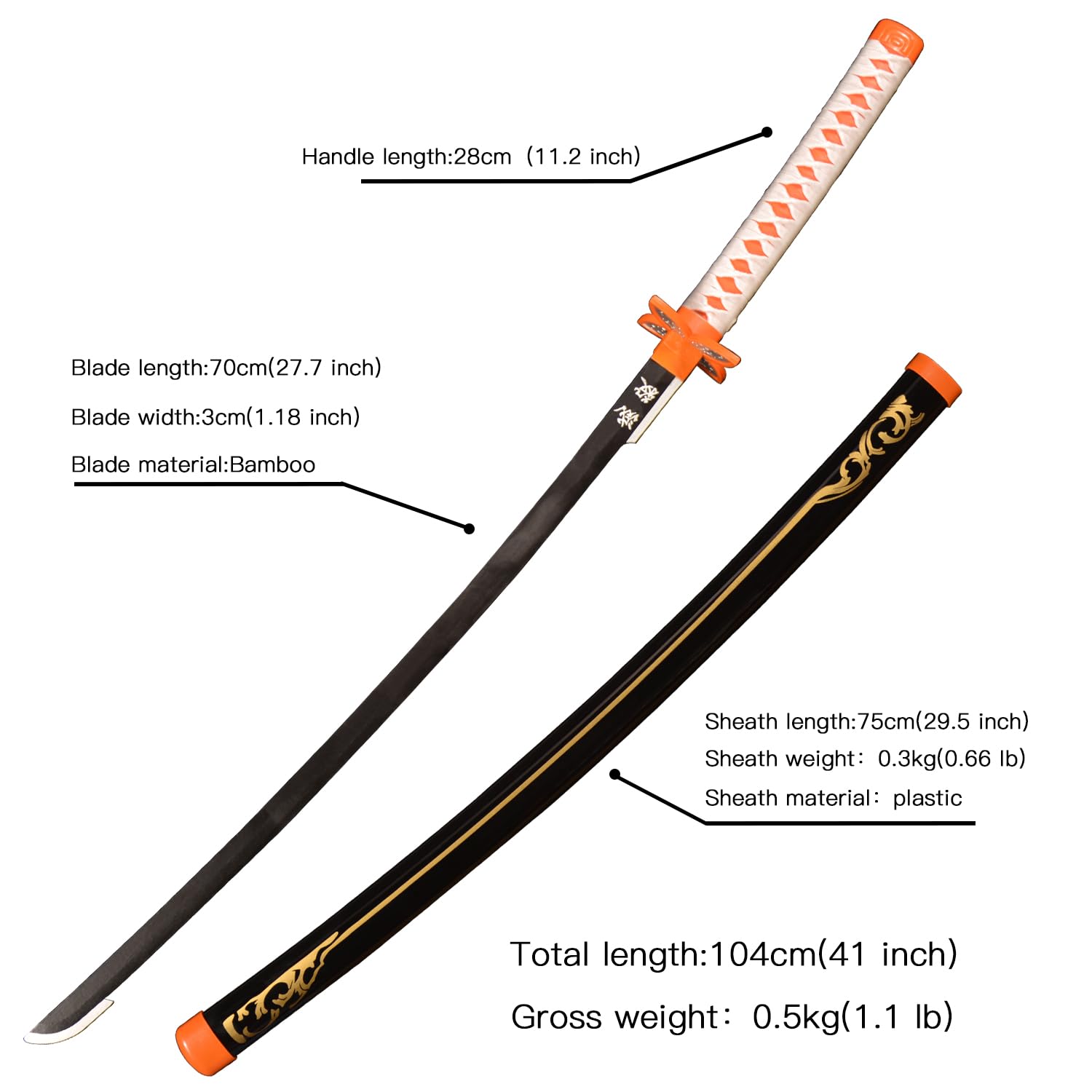 ACTASITEMS Japanese Anime Cosplay Prop Katana Wooden Sword – 104cm ...