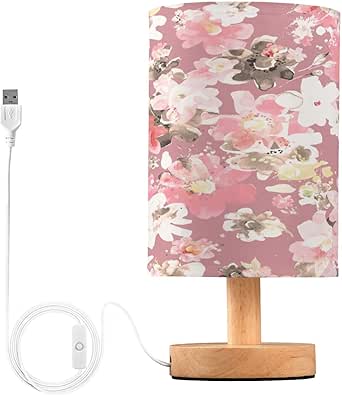 xigua Watercolor Floral Pink Bedside Table Lamp, Nightstand Lamp with ...