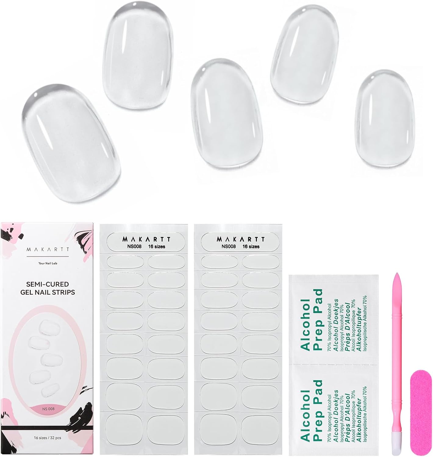 Amazon.com: Makartt Semi Cured Gel Nail Strips Kit 2 Packs – Real Gel ...