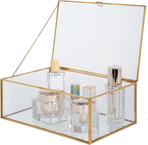 Amazon.com: WONTHAI Golden Glass Lidded Box Decorative Jewelry Display ...