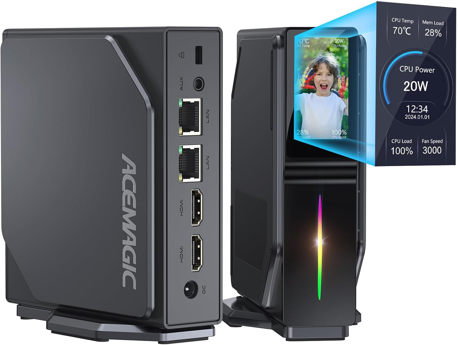 ACEMAGIC S1 Mini PC avec écran LCD, 16Go DDR4 1024Go M.2 SSD Mini Ordinateur de Bureau, Ιntel ...