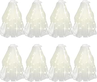 Lyrow 8 Pcs 2 Tier LED Pearl Bride Wedding Veil White Light up Pencil Edge Bridal Veils with ...