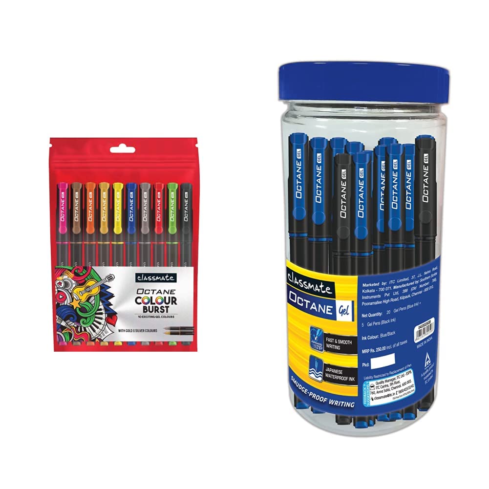 Classmate Octane Colour Burst - Count Of 10 (Assorted) Octane Gel Pen ...