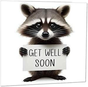 Get Well Soon Card - Raccoon - Speedy Recovery 145x145mm : Amazon.co.uk ...