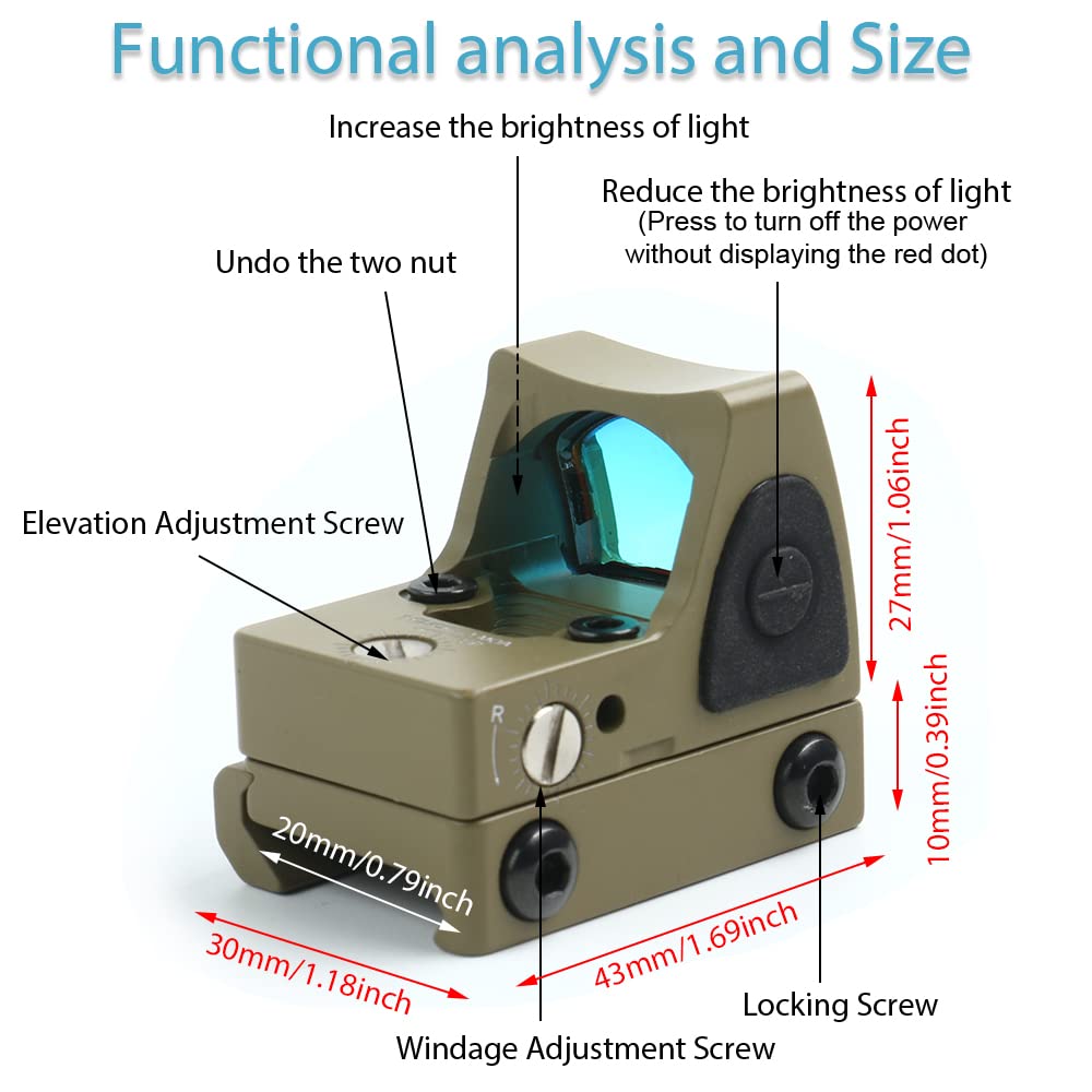 Tactical RMR Red Dot Sight, 3.25MOA w/Weaver Picatinny Mount Adjustable ...