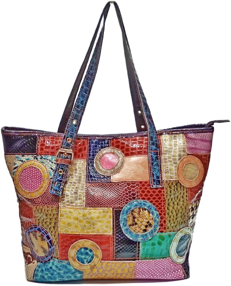 Segater Women Multicolor Tote Purse Cow Patent Leather Shoulder Handbag ...