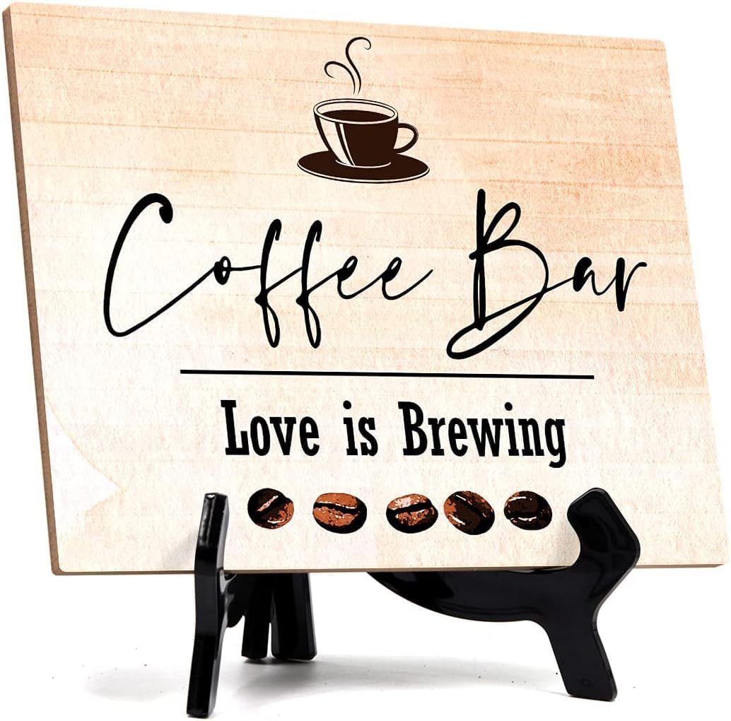 Amazon.com: Coffee Bar. Love is Brewing Table Sign with Easel Stand, 6 ...
