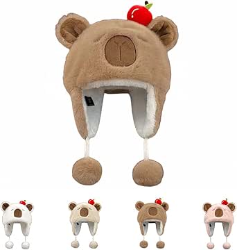 Capybara Hat, Cute Cartoon Animal Plush 3D Hats,Unisex Earflap Winter ...