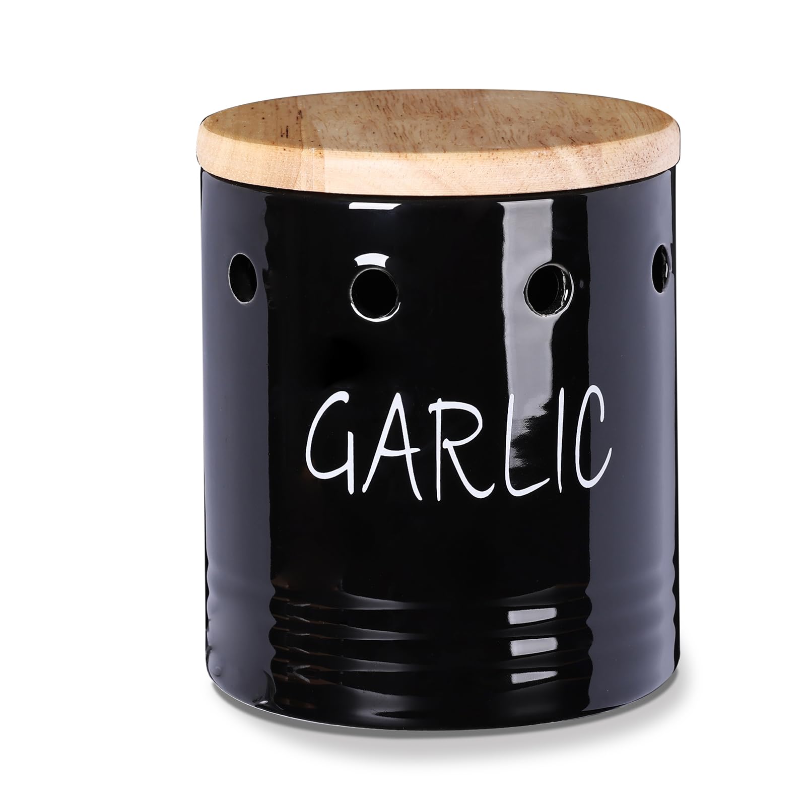 Amazon.com: Ceramic Garlic Keeper with Wood Lid, Garlic Container for ...