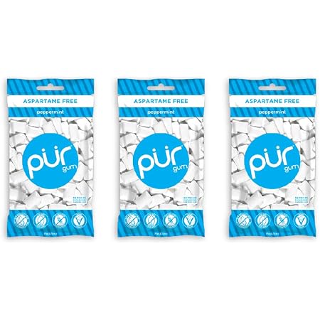 PUR 100% Xylitol Chewing Gum, Sugarless Peppermint, Sugar Free ...