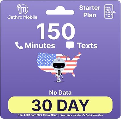 Amazon.com: $5/Month Jethro Mobile Prepaid Phone Plan | 150 Minutes 150 ...