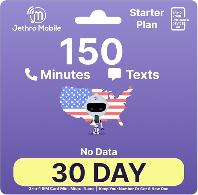 Amazon.com: $5/Month Jethro Mobile Prepaid Phone Plan | 150 Minutes 150 ...