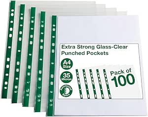 SUMMIT Punched Poly Pockets A4, Glass Clear, 100 Plastic Wallets ...