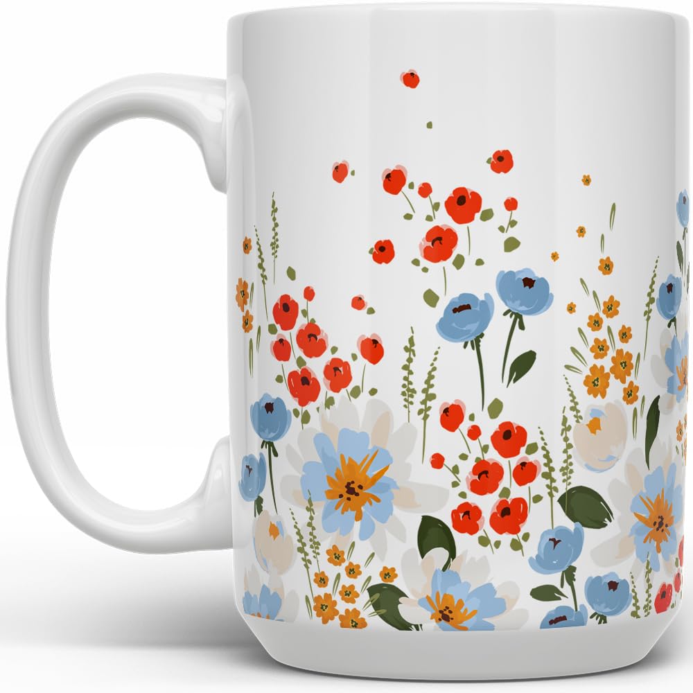 Amazon.com: Watercolor Flowers Coffee Mug, Spring Floral Garden ...