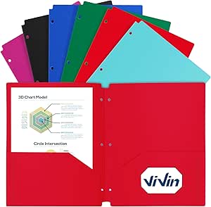 Amazon.com : ViVin 12 Pack Plastic Folders with Pockets, 3 Hole Punch with 2 Pockets, Heavy Duty ...