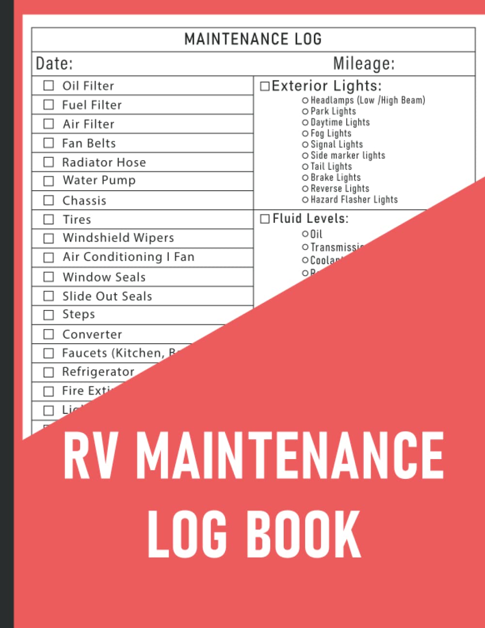 Buy RV Maintenance Log Book: Motor Homes, Camper Vans, Travel Trailers ...