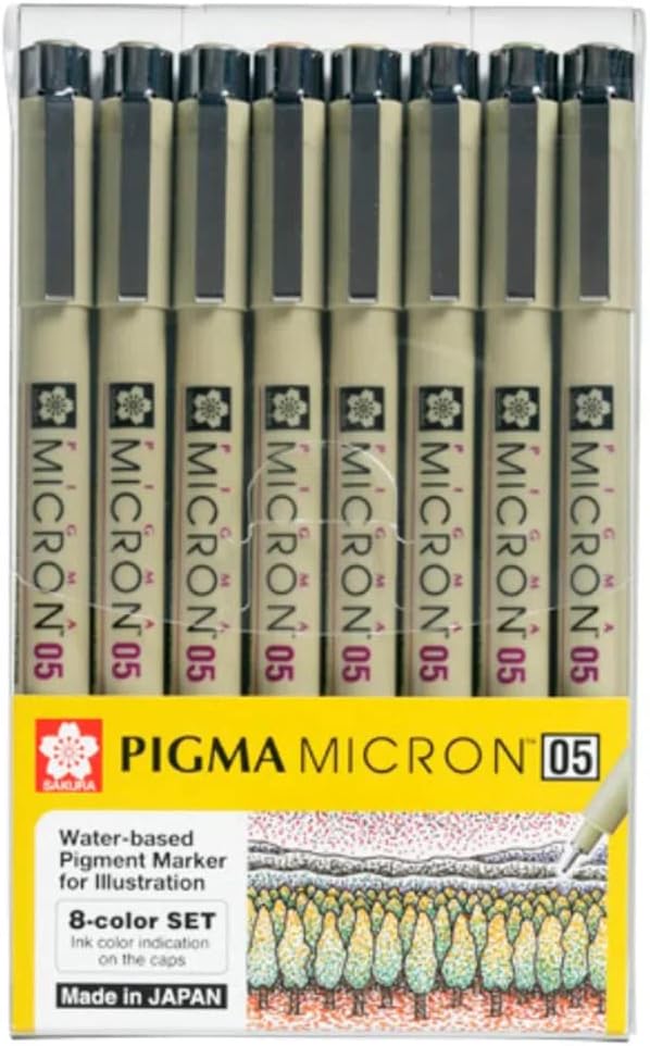 Sakura Pigma Micron pens 05 line Drawing 8 Color Set, Archival ink ...