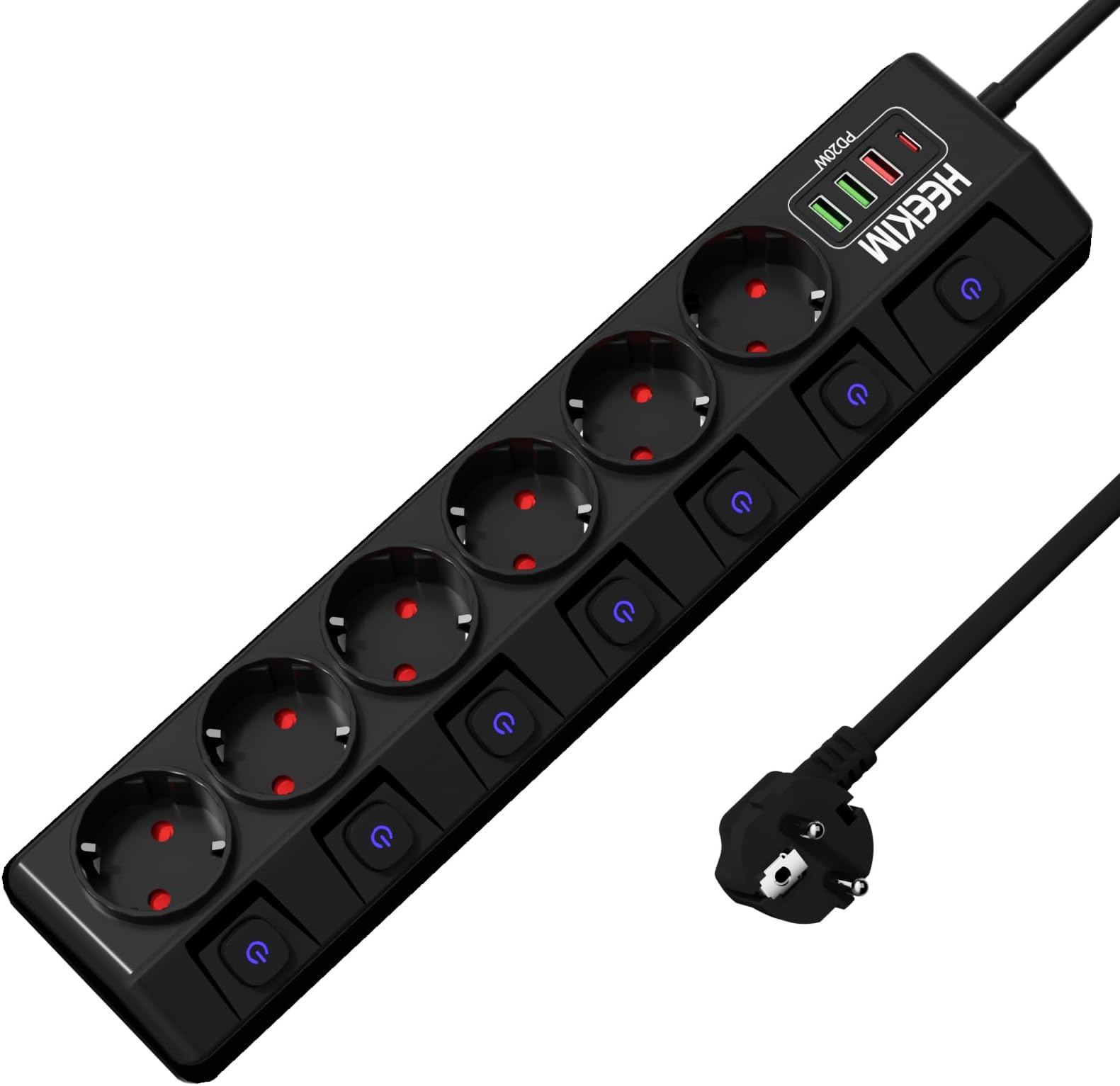 Multiprise 6 Prises, 7 Interrupteurs, 3 Ports USB-A et 1 Port USB-C ...