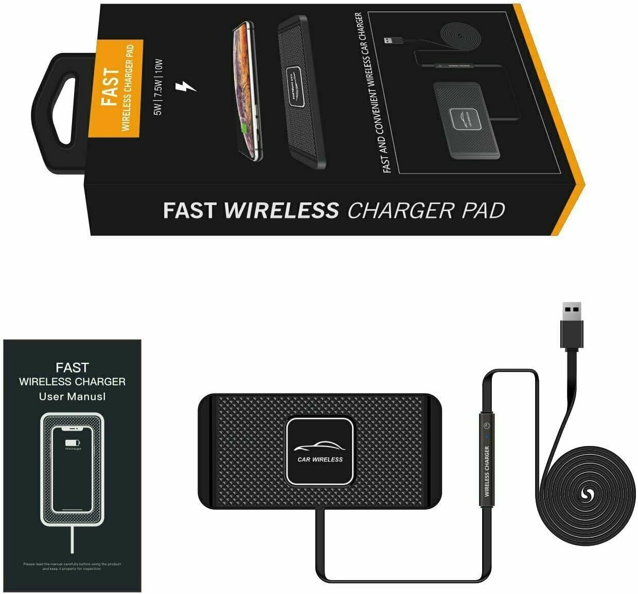 Car Wireless Fast Charging Charger Mat Non-Slip Pad Holder for Smart ...