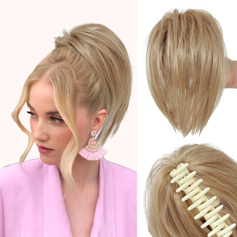 Amazon.com : MSCHARM Champagne Blonde Synthetic Fiber Wig, Messy Bun ...