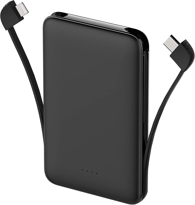 OKZU Small Power Bank 5000mAh Mini Portable Charger with Built-in Cable ...