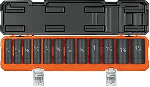 Truper JDI-1/2X12HL Set of 12 Long Dice Frame 1/2" Impact 6 Standard ...