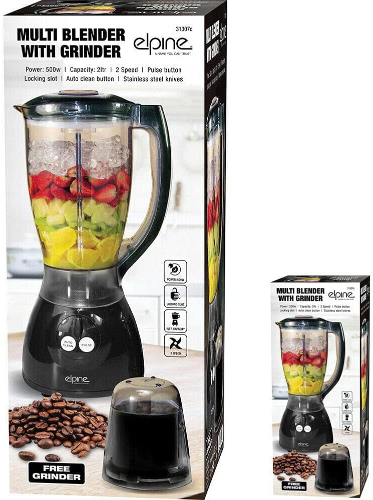 Elpine Black 500W 2L 2 LTR Electric Multi Food Blender with Grinder ...
