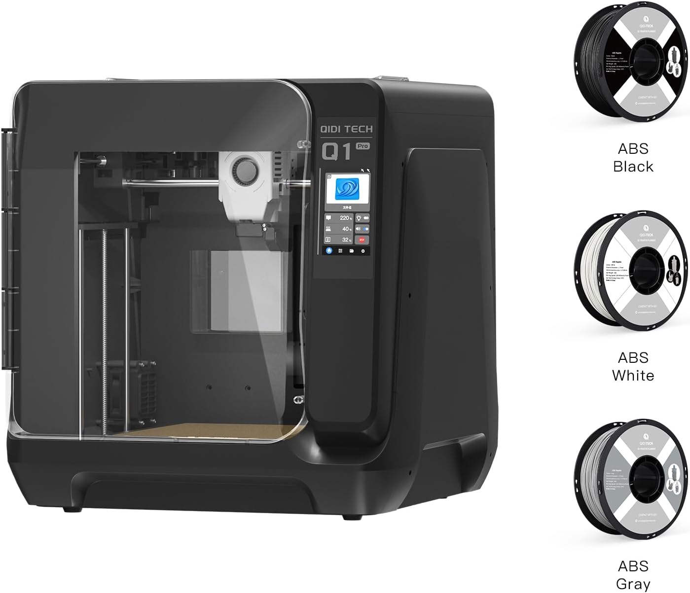 QIDI Q1 Pro 3D Printer Bundle Comes with 3kg of QIDI ABS Rapido Filament, Including Black, White ...