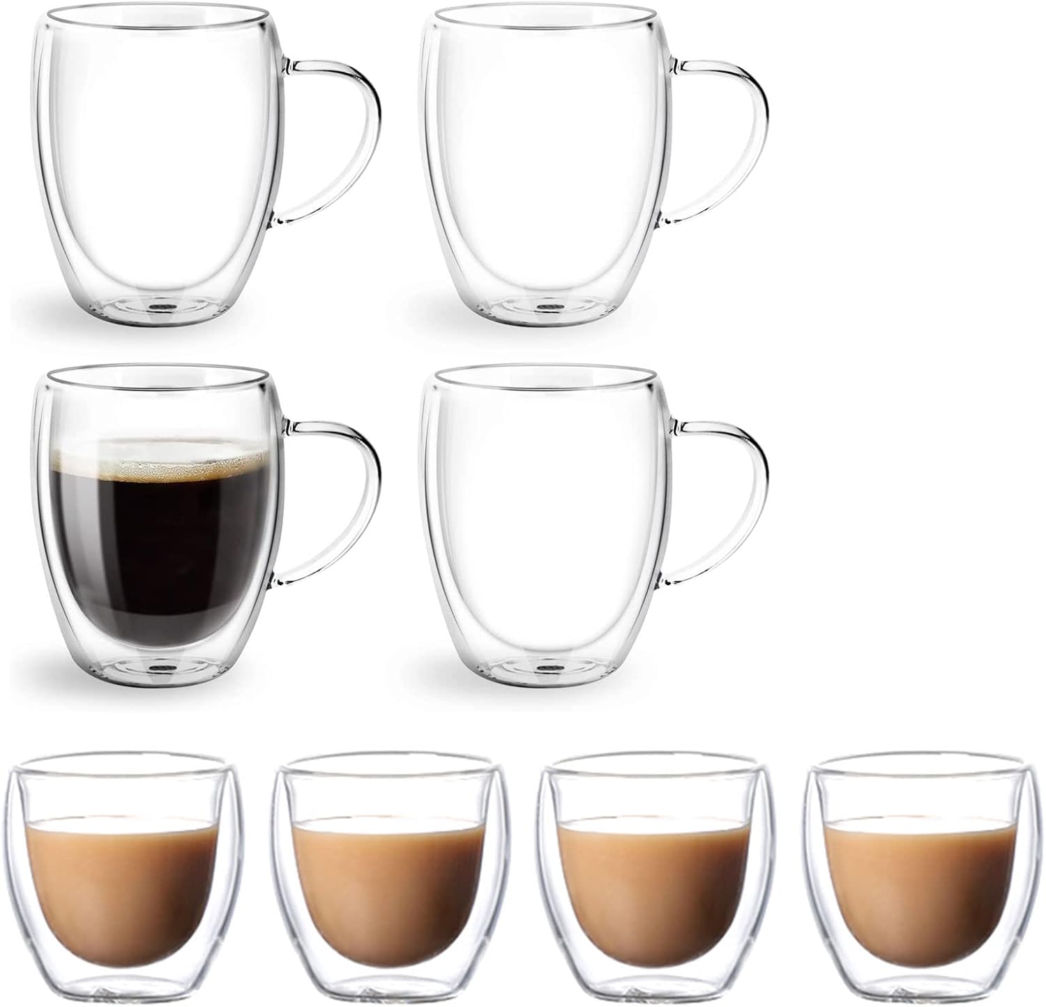 Glass Coffee Mugs Set, 8pcs Double Wall Insulated Glass Cups, Sturdy ...