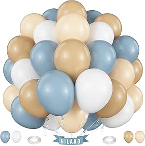 Amazon.com: Dusty Blue White Balloons 60 Pcs Dusty Blue White Sand Balloons 12 Inch Neutral Boho ...