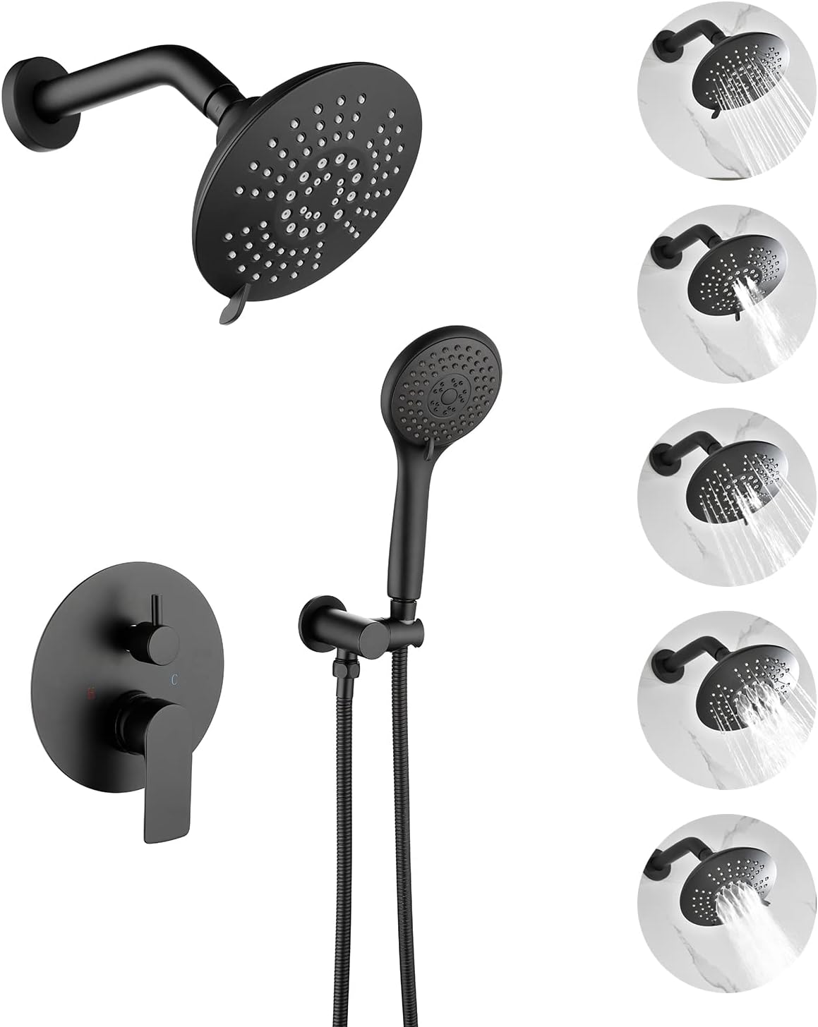 INAGE Matte Black Shower System with Handheld Shower and Rain Shower ...