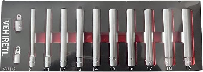 VEHIRETL 12pcs Extra Deep Socket Set Metric 6 Point 3/8" and 1/2" Drive ...