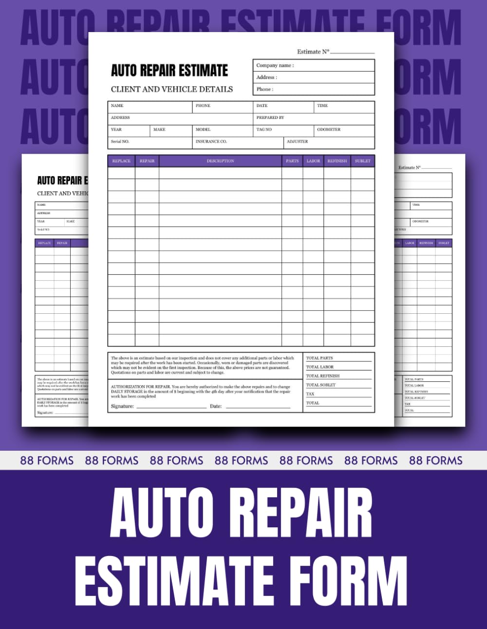 Auto Repair Estimate Form book: Streamlining Vehicle Repair Estimates ...