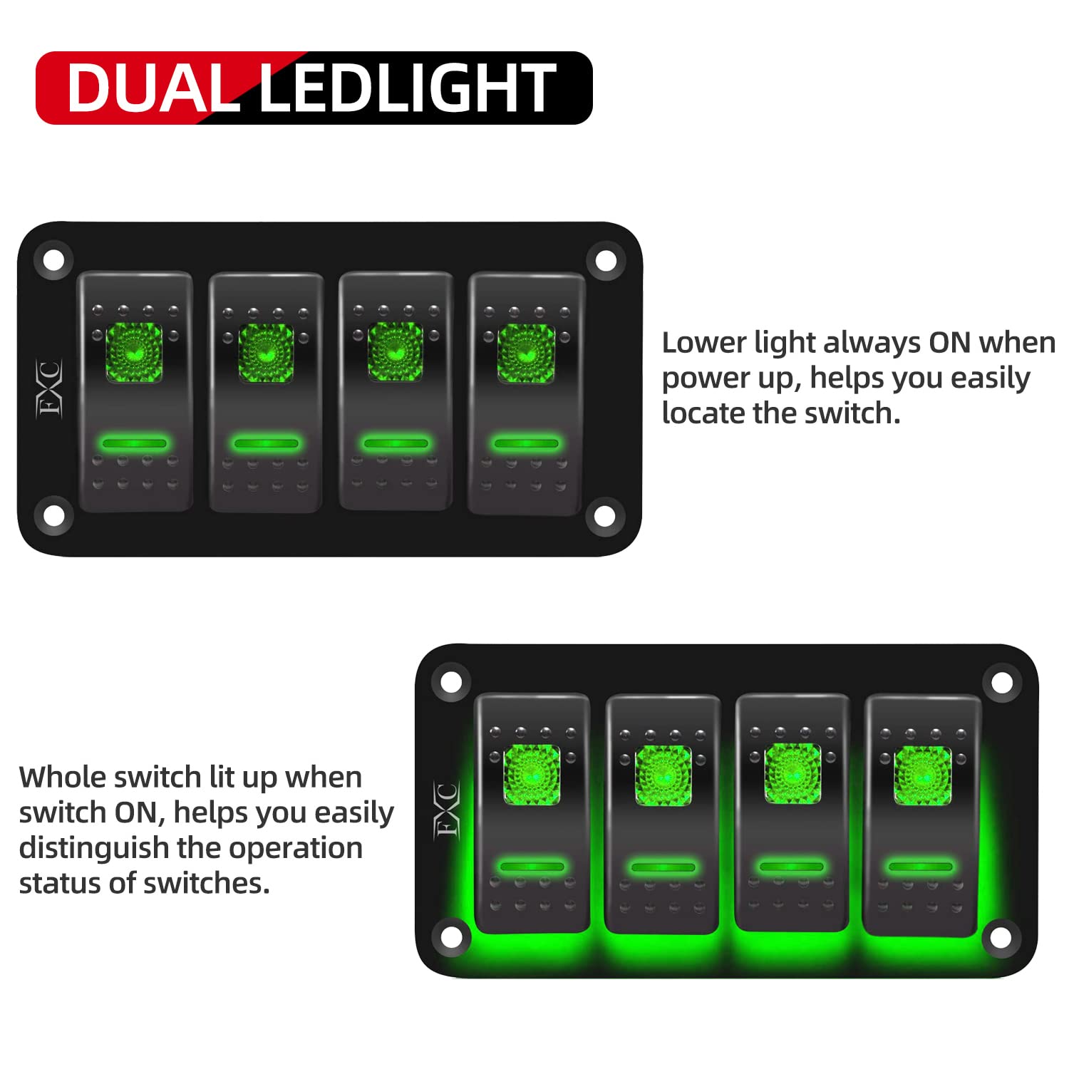 Snapklik.com : Rocker Switch Aluminum Panel 4 Gang Toggle Switches Dash ...