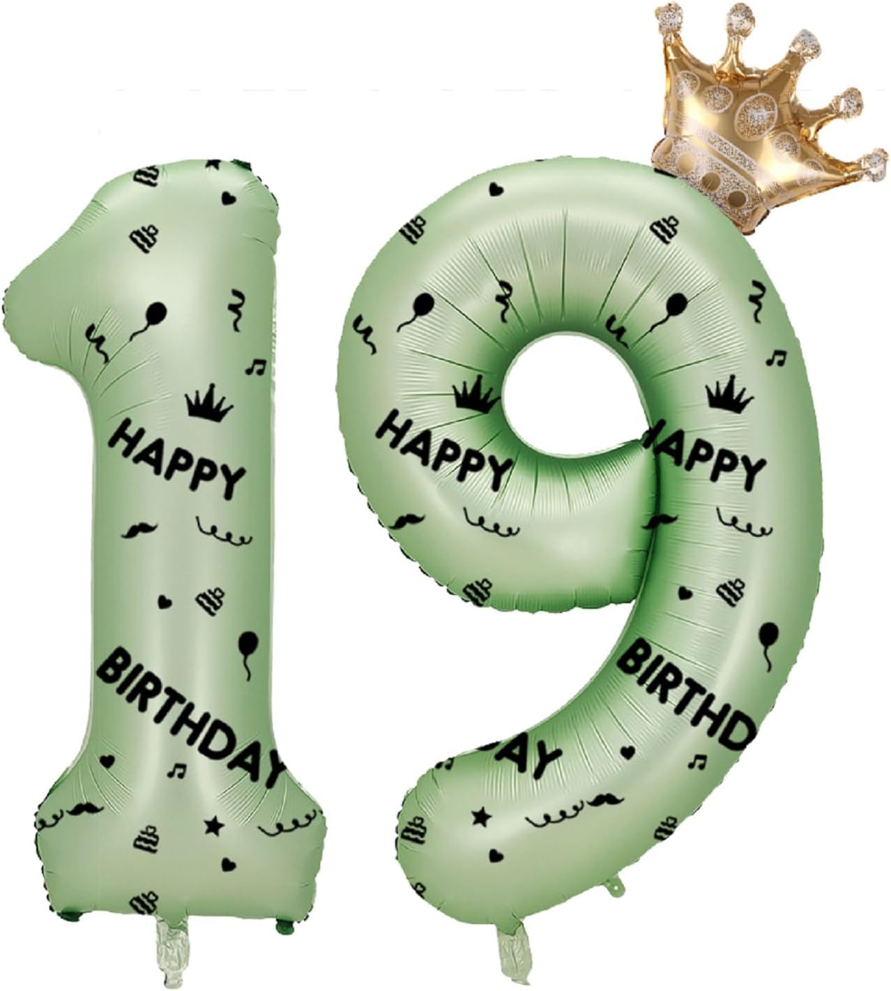 Amazon.com: 40 Inch Green Foil Balloon Number 19,Crown 19th Birthday ...