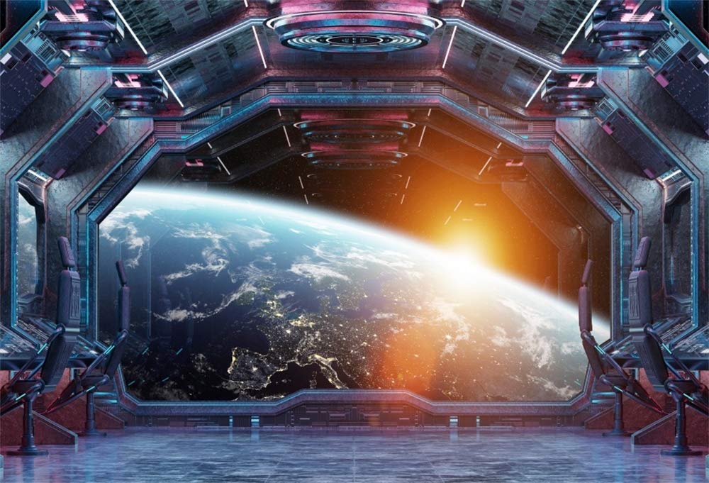 Buy Leowefowa 10x8ft Vinyl Space Station Photo Backdrop Spaceship ...