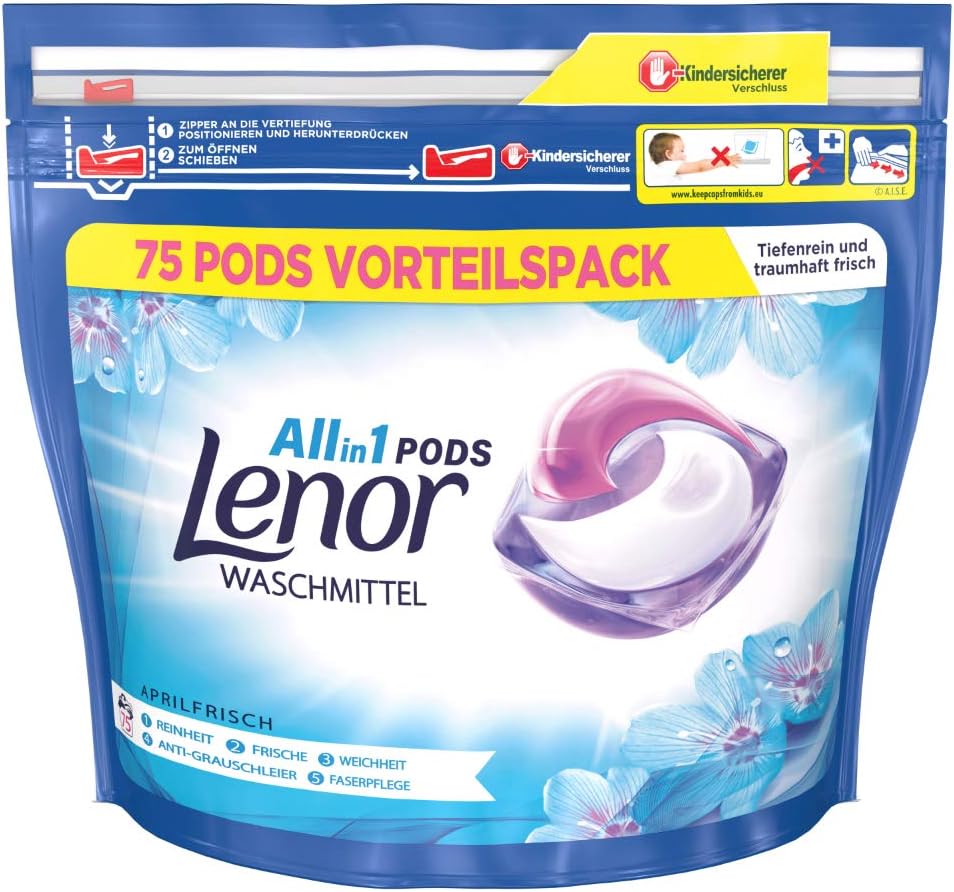 Lenor Waschmittel Pods All-in-1, 75 Waschladungen, Lenor Aprilfrisch ...
