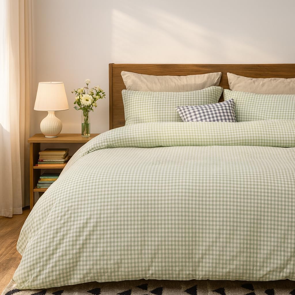 Amazon.com: Green Checkered Duvet Cover Set Full Size Plaid Grid ...