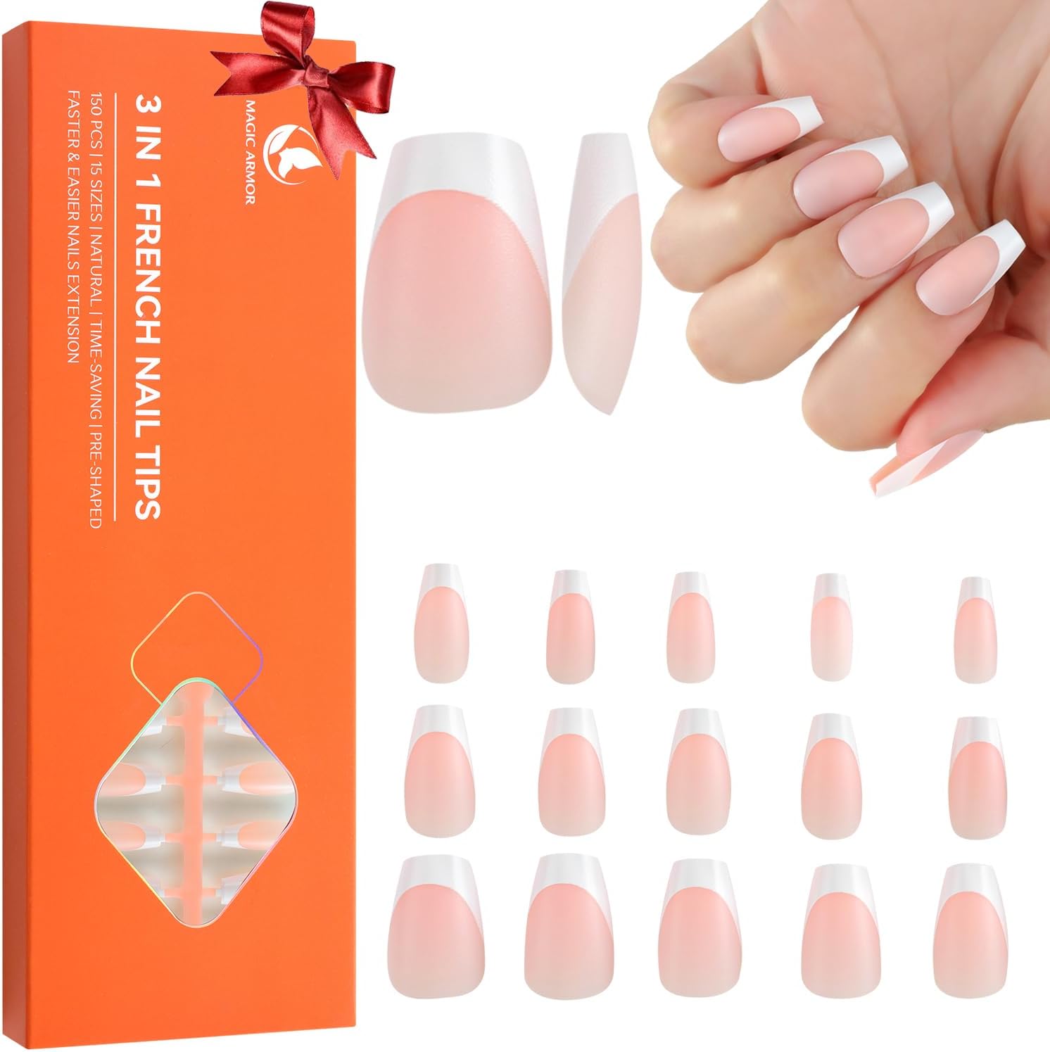 Amazon.com: MAGIC ARMOR Coffin French Gel Nail Tips - 150PCS Short ...