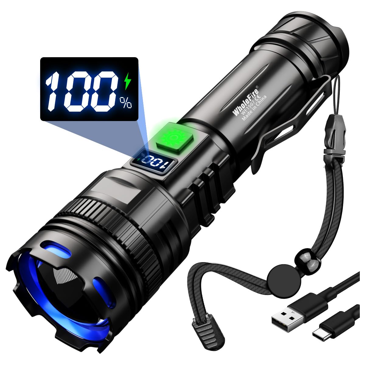 WholeFire Torches LED Super Bright 100000 Lumen Rechargeable, High ...