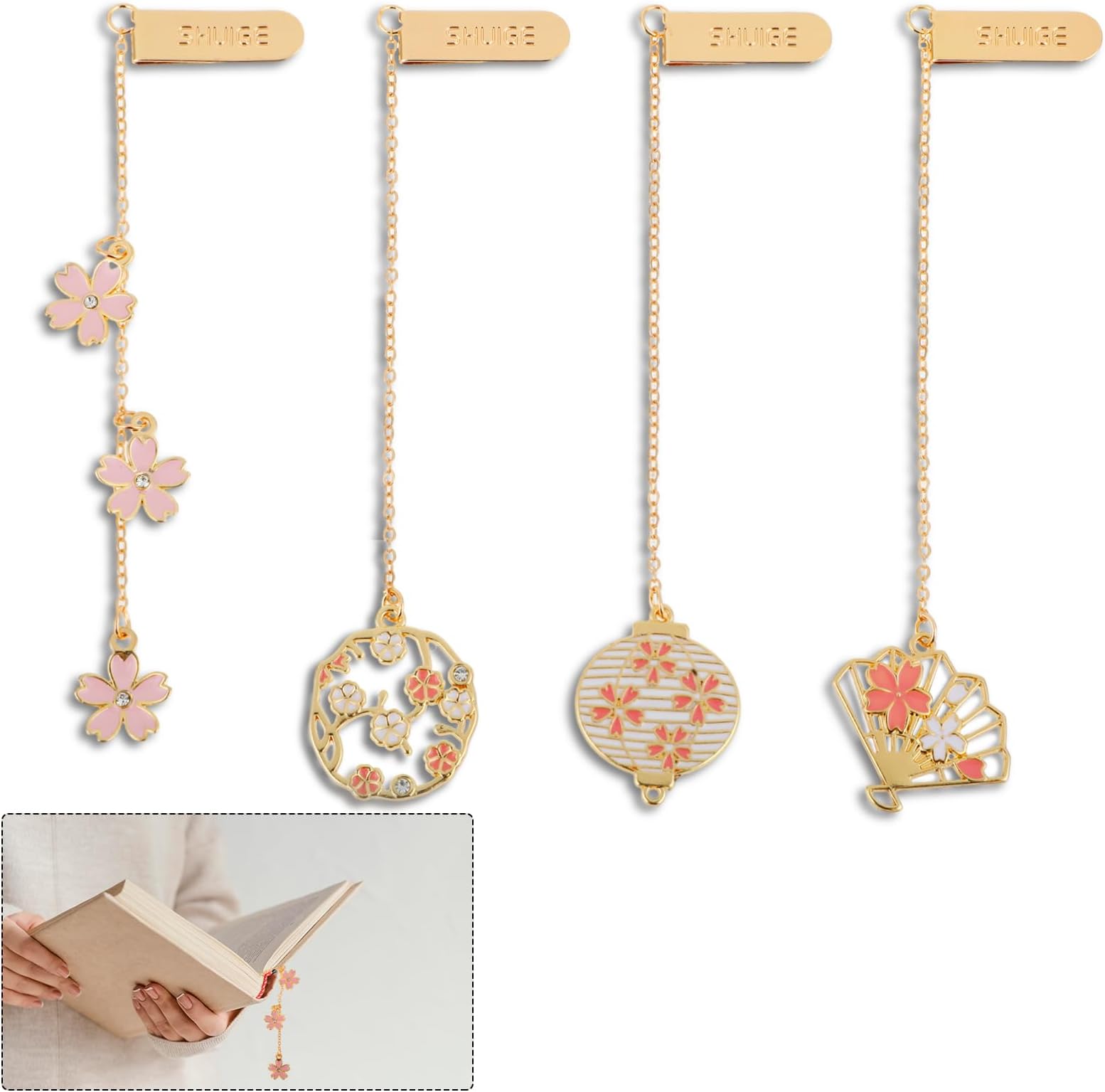 Amazon.com: 4 Pack Metal Bookmarks with Chain, Flower Bookmark Set ...