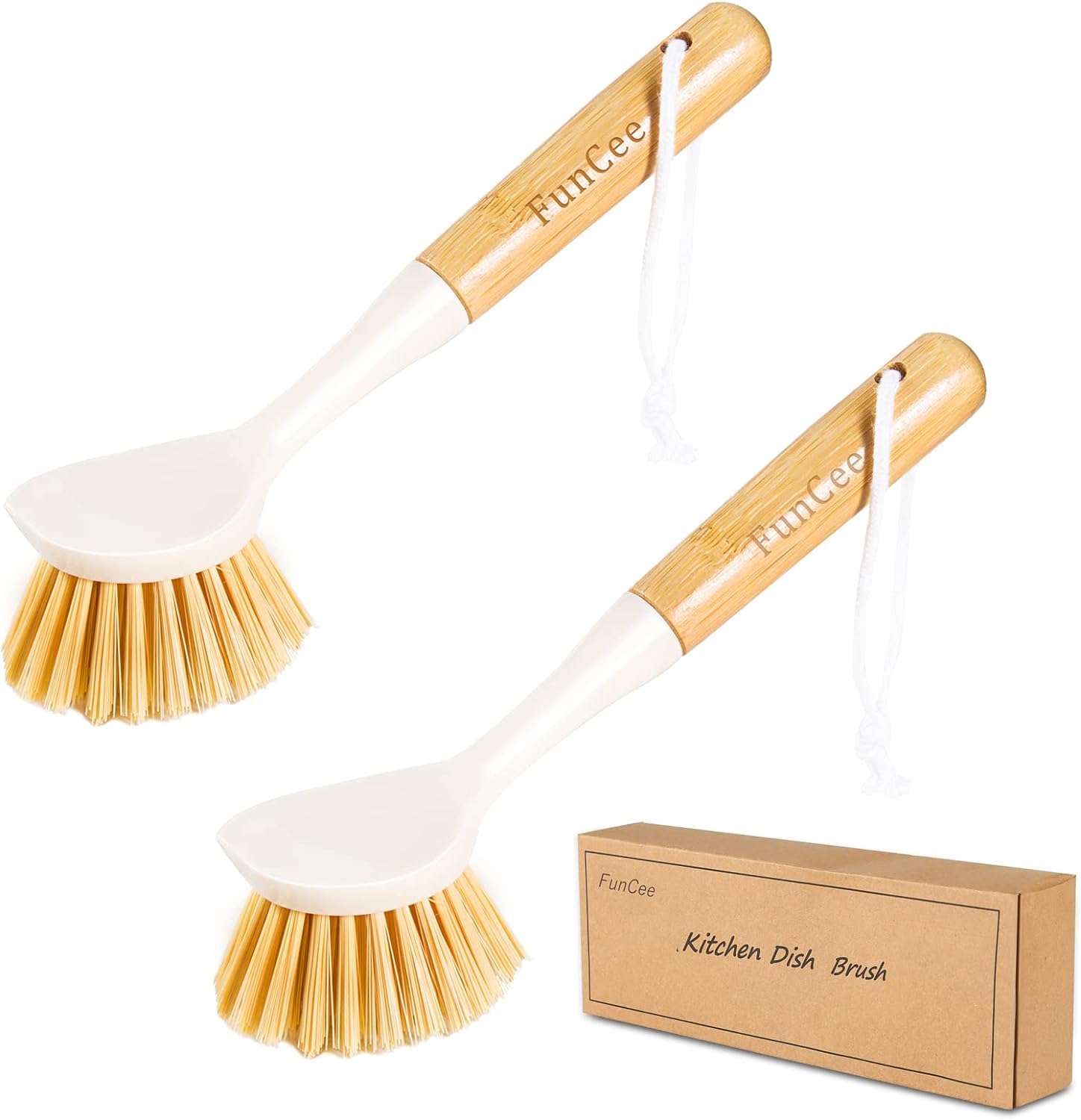 Amazon.com: FunCee 2 Pack Kitchen Dish Brushes with Bamboo Handle, Dish ...
