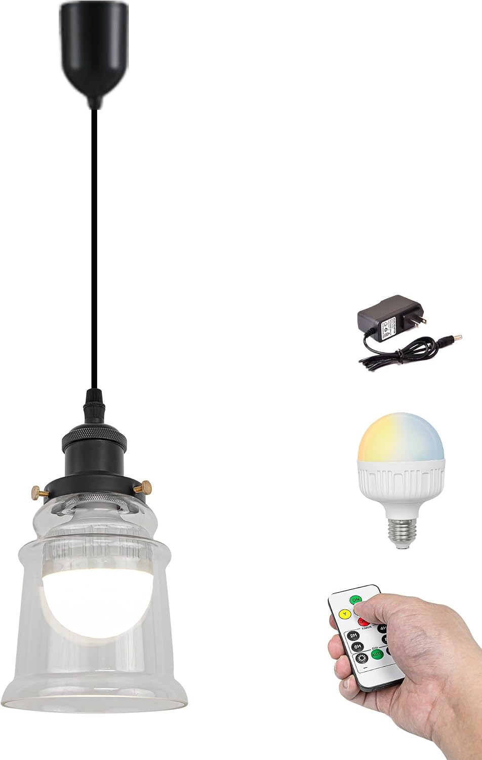 Kiven Battery Operated Pendant Light Adjustable Height,1-Light Dimmable ...